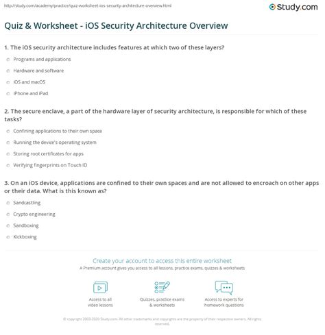 Quiz And Worksheet Ios Security Architecture Overview