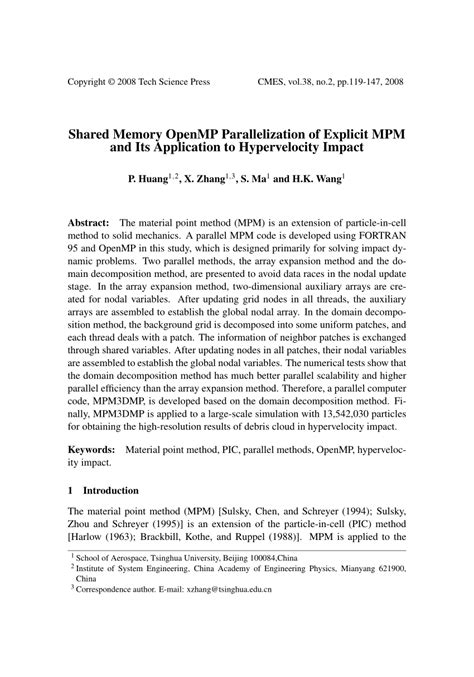 Pdf Shared Memory Openmp Parallelization Of Explicit Mpm And Its