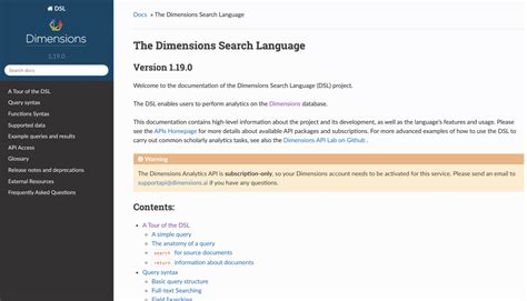 API Documentation Dimensions