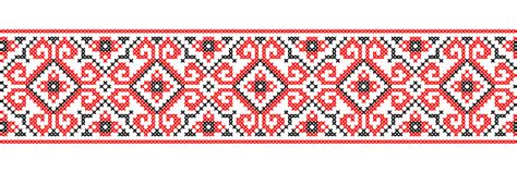우크라이나어 벡터 장식 원활한 테두리 우크라이나 민속 민족 기하학적 자수 빨간색과 검은 색 장식 픽셀 아트 비쉬반카 크로스 스티치 0명에 대한 스톡 벡터 아트 및 기타