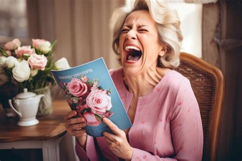 Premium Photo A Woman Bursts Into Laughter Her Eyes Crinkling In Joy While Holding An Open