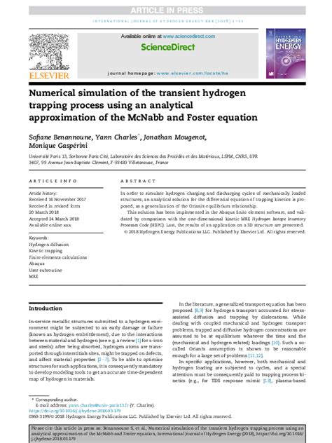 pdf numerical simulation of the transient hydrogen trapping process