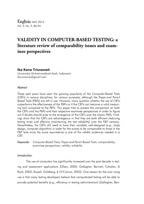 PDF Validity In Computer Based Testing A Literature Review Of Comparability Issues And
