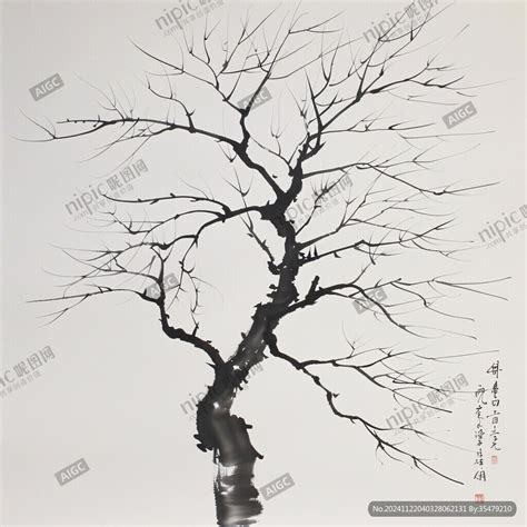 Ai创作图写意枯树 画意枯树枝 墨韵树枝 写意菩提树 水墨枯树 国画树干 无叶树枝沧桑岁月 枯枝艺术画 墨韵树木 枯树手绘 树干水墨树枝 水墨