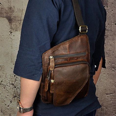 Leather Mens Cool Sling Bag Crossbody Bag Chest Bag For Men