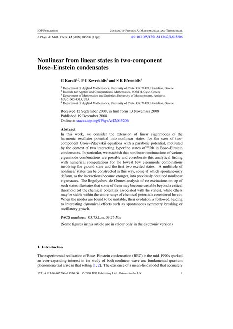 Pdf Nonlinear From Linear States In Two Component Boseeinstein Condensates