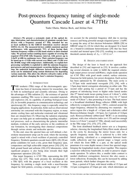 Pdf Post Process Frequency Tuning Of Single Mode Quantum Cascade