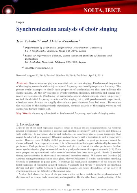 pdf synchronization analysis of choir singing