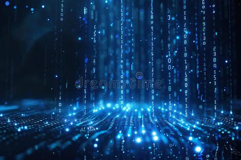 Abstract Background With Blue Glowing Binary Code Numbers And Letters Flowing Down Like Rain In