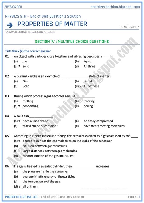 adamjee coaching properties of matter solved book exercise physics 9th