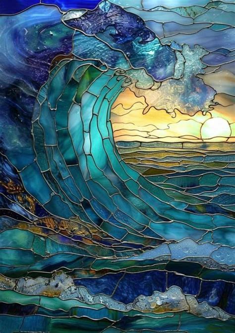 Stained Glass Window With Ocean Wave
