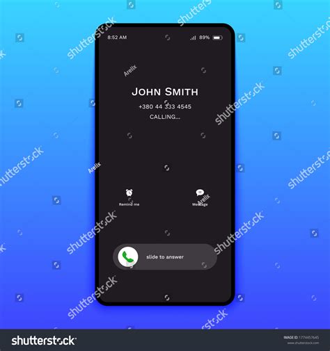 Smartphone Incoming Call Screen Mockup Mobile Royalty Free Stock Vector 1774457645