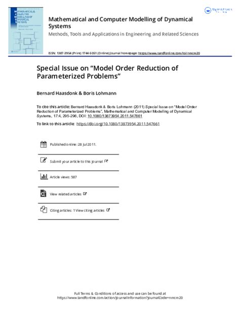 Pdf Special Issue On Model Order Reduction Of Parameterized Problems”