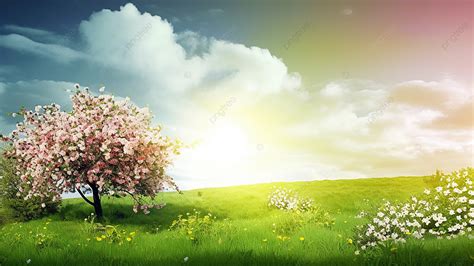 Flowers Grass Trees Daylight Spring Advertising Background Spring