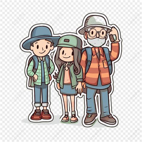 Sticker Ng Mga Taong Naglalakad Kasama Ang Mga Bata At Matanda Na