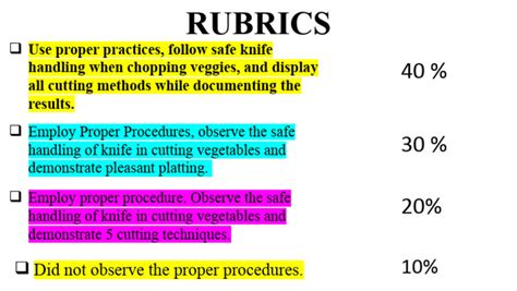 Cutting Rubrics Of Vegetables Pdf