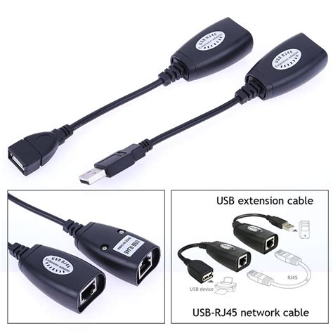 Usb 2 0 Extension Extender Adapter Male And Female Up To 150ft Using Cat5 Cat5e 6 Rj45 Lan Network