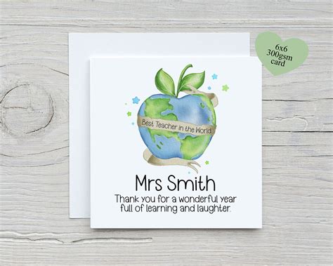 Teacher Card End Of School Year Card For A Teacher Personalised Card Etsy
