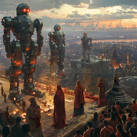 Futuristic Fusion Robotic Arms In Ancient Rituals Stock Illustration Illustration Of Games