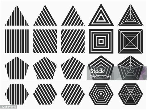 간단한 절연 선 기하학적 모양 사각형 삼각형 오각형 배경 배너 벽지 질감 라벨 등 평면 벡터 디자인에 대한 육각형 검은색에 대한 스톡 벡터 아트 및 기타 이미지 Istock