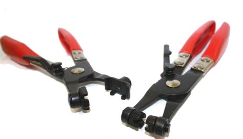 2pc Hose Clamp Pliers Tool Ratchet Locking Flat Band Ring Spring Type