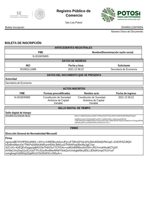 Boleta De Inscripción Al Registro Público Pdf