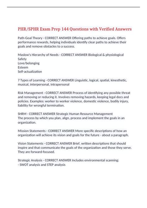 Phr Sphr Exam Prep 144 Questions With Verified Answers 100 Correct Phr Sphr Stuvia Us