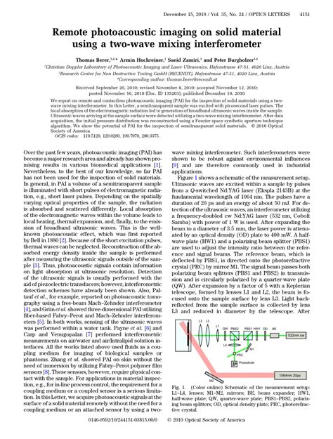 Pdf Remote Photoacoustic Imaging On Solid Material Using A Two Wave