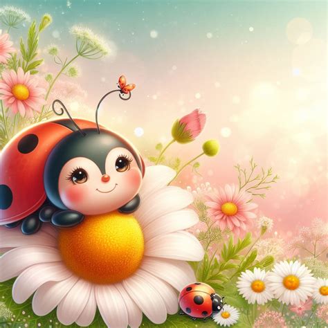 Smiling Ladybug Sits On A Flower