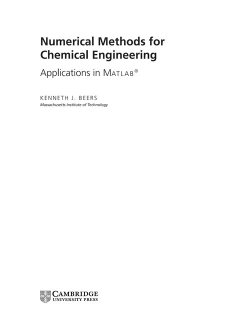 Solution Numerical Methods For Chemical Engineering Applications In