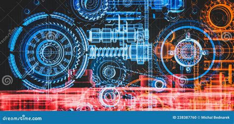 Blueprint Project Of Engine Design With Gears Stock Illustration Illustration Of Performance