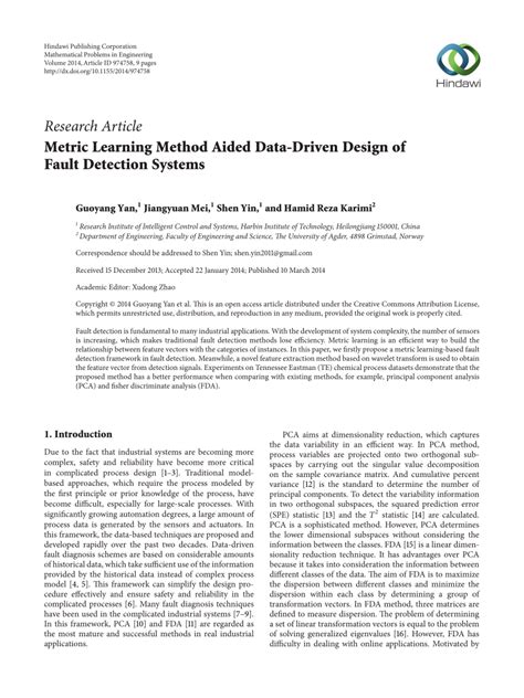 PDF Metric Learning Method Aided Data Driven Design Of Fault Detection Systems