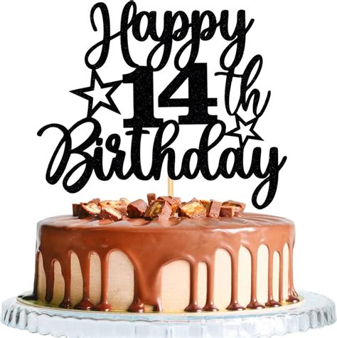 Happy 14th Birthday Cake Topper Black 14th Birthday Cake
