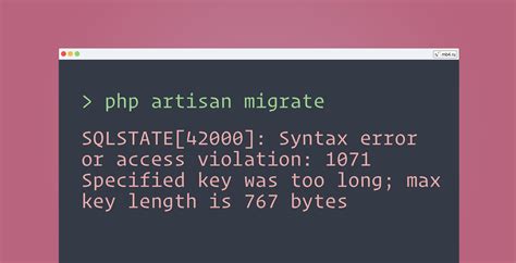 Laravel 8 x Ошибка php artisan migrate SQLSTATE 42000 Syntax error