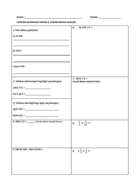 Latihan Matematik Tahun 4 Pdf