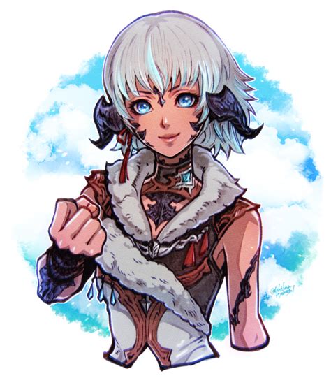 Safebooru 1girl Au Ra Avatar Ff14 Bangs Black Horns Blue Eyes