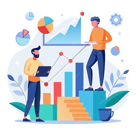 premium vector two men standing on a bar chart inputting trending