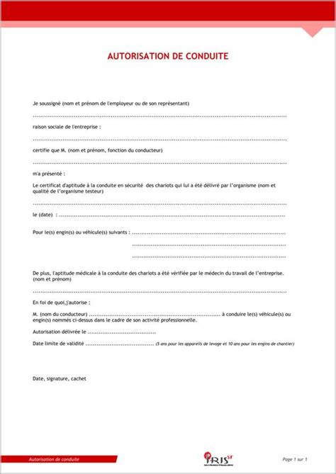 Exemple D Autorisation De Conduite