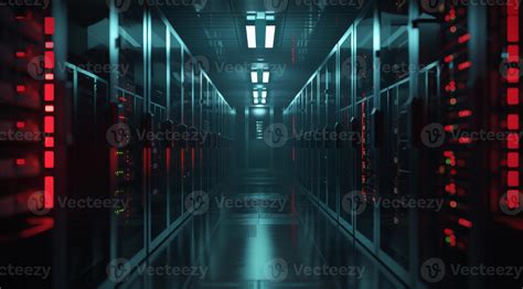 A Futuristic Data Center Corridor Is Vividly Showcasing Illuminated