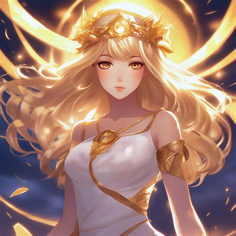 Anime Style Girl With Golden Hair Golden Eyes In A White Gold Dress With … — Image Created In