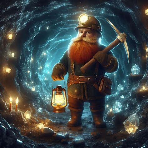 Dwarf Miner With A Pickaxe And Lantern Premium Ai Generated Image Dwarf Miner With A Pickaxe And Lantern Premium Ai Generated Image
