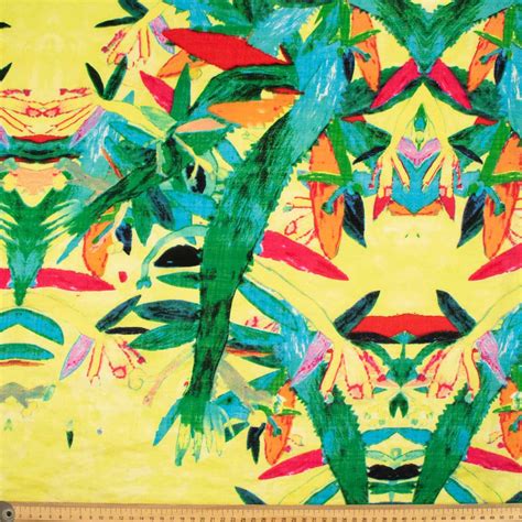 Cotton Linen Prints Green Abstract On Yellow Homecraft Textiles