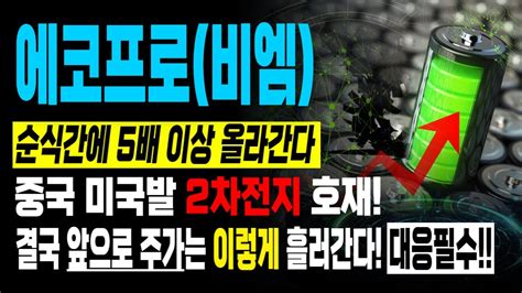 에코프로 에코프로비엠 순식간에 5배 이상은 올라갈 종목 미국 중국발 2차전지 호재로 급등 준비중입니다 지켜보기만 하면 후회하니 다들 준비하세요 에코프로 에코