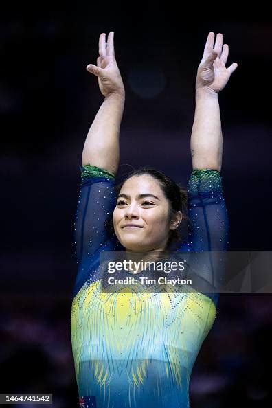 Georgia Godwin Of Australia Reacts After Performing Her Floor Routine