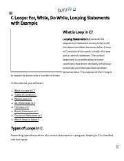 C Loops For While Do While Looping Statements With Example Pdf C