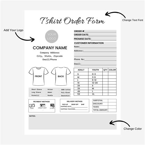 Diy Tshirt Order Form Shirt Order Form Canva Template Custom Order Form Order Form Purchase