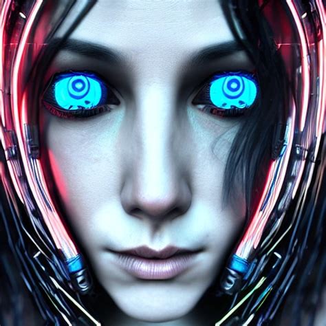 Close Up Portrait Of 1 Cyberpunk Girl Detailed Face Spotlight