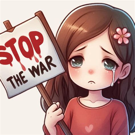 Premium Vector Illustration Of A Sad Girl Holding A Stop The War Banner