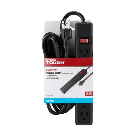 Hyper Tough Indoor Power Strip With 6 Outlets 8ft Cord 15a 125v