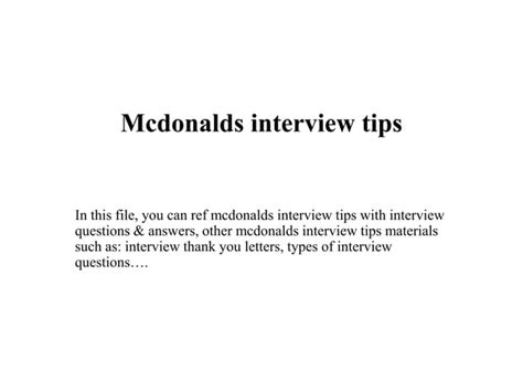 Mcdonalds Interview Tips Ppt